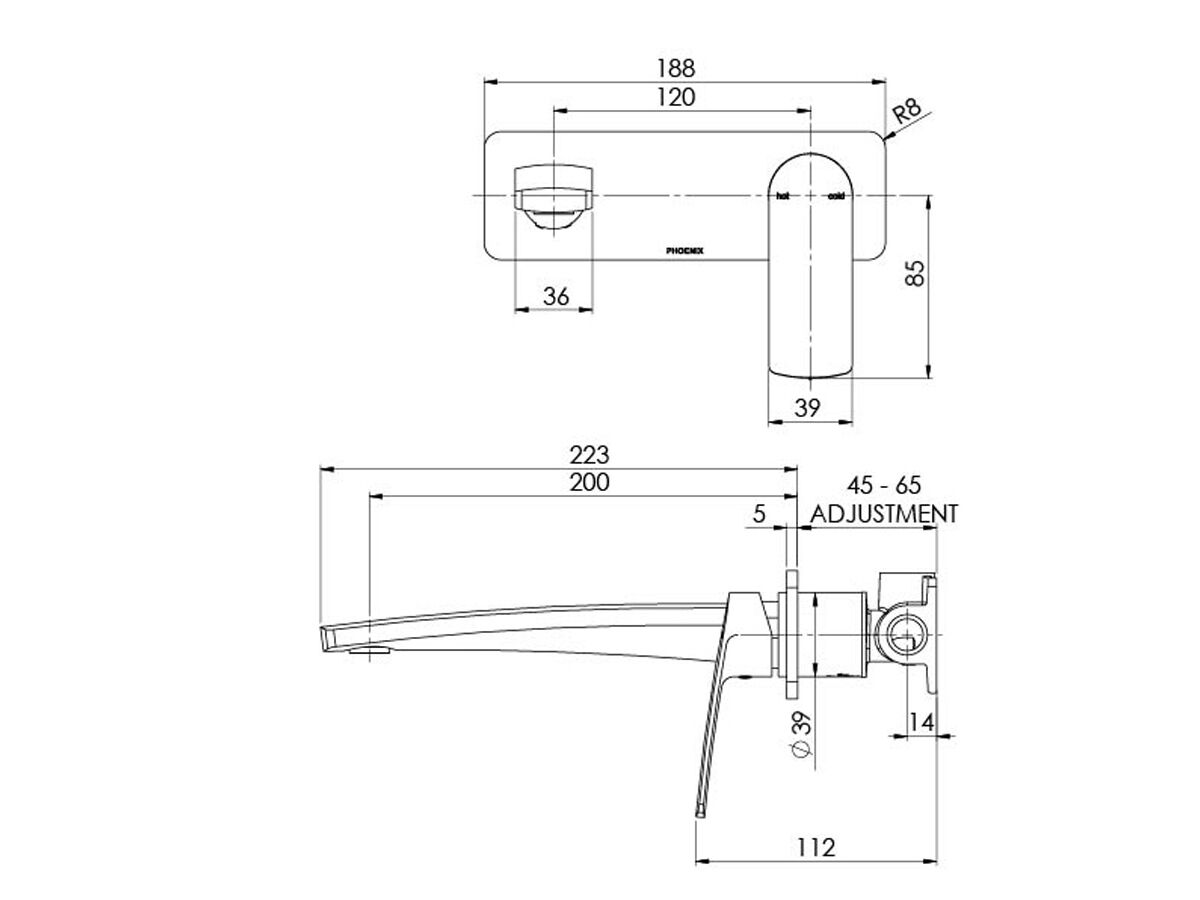Phoenix Mekko Wall Basin/Bath Mixer Tap Set 200mm Chrome (5 Star) from ...
