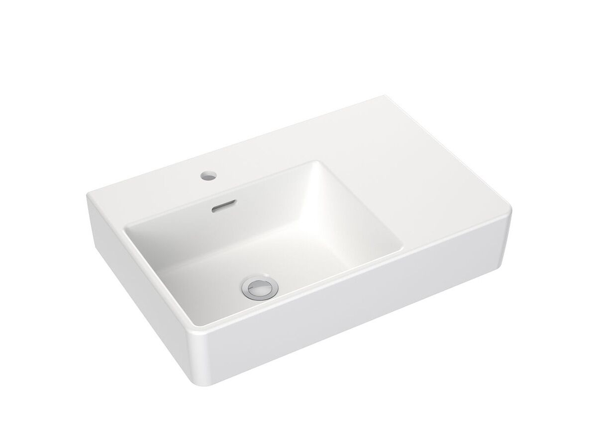 Clark Square Right Hand Shelf Wall Basin with Overflow 1 Taphole 600mm ...