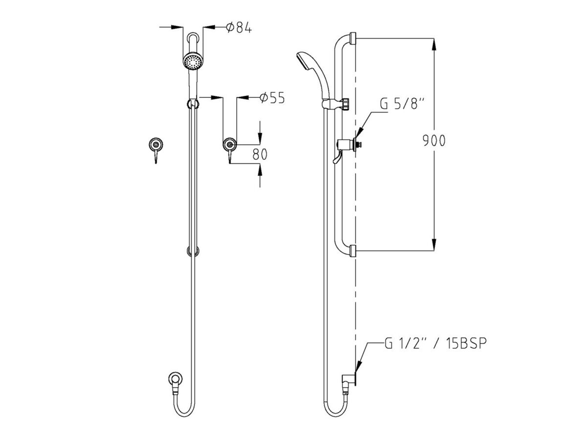 CliniLever Shower Set 80 Jumper Valve Medi Handshower with Stainless ...