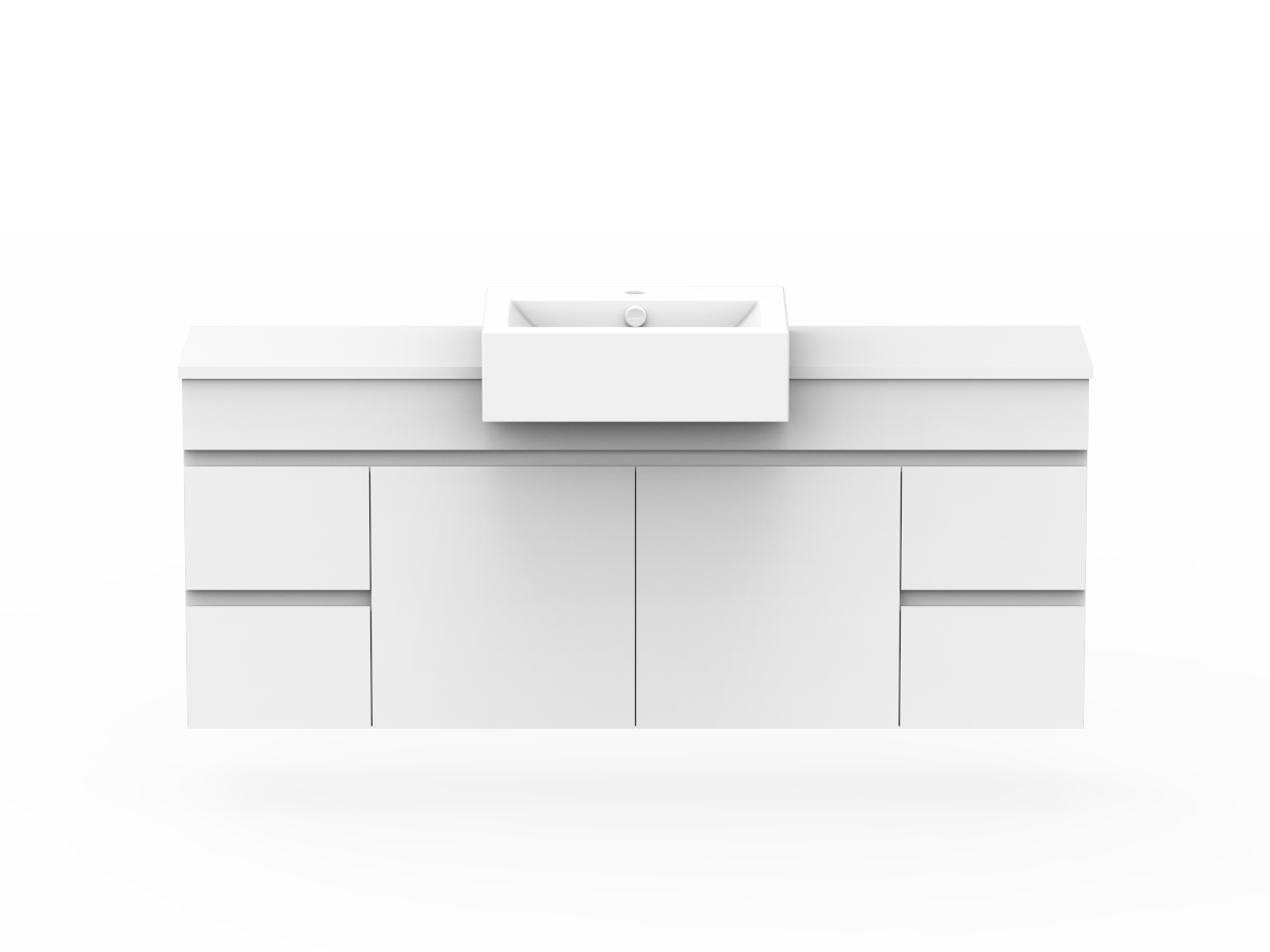 Posh Domaine Plus 1500mm Wall Hung Vanity Unit Semi-Recessed Single Bowl 20mm Cherry Pie Top