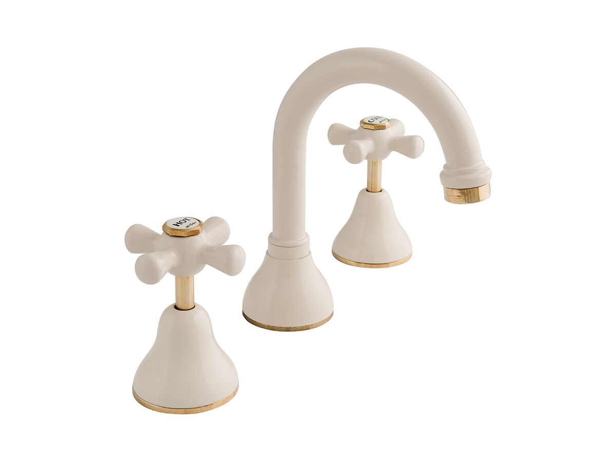 Verde Swivel Gooseneck Basin Set Almond Ivory/Gold (5 Star) from Reece