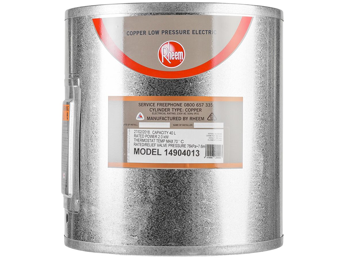 Rheem 40L 2kW Low Pressure Copper (460x490) Hot Water Cylinder from Reece