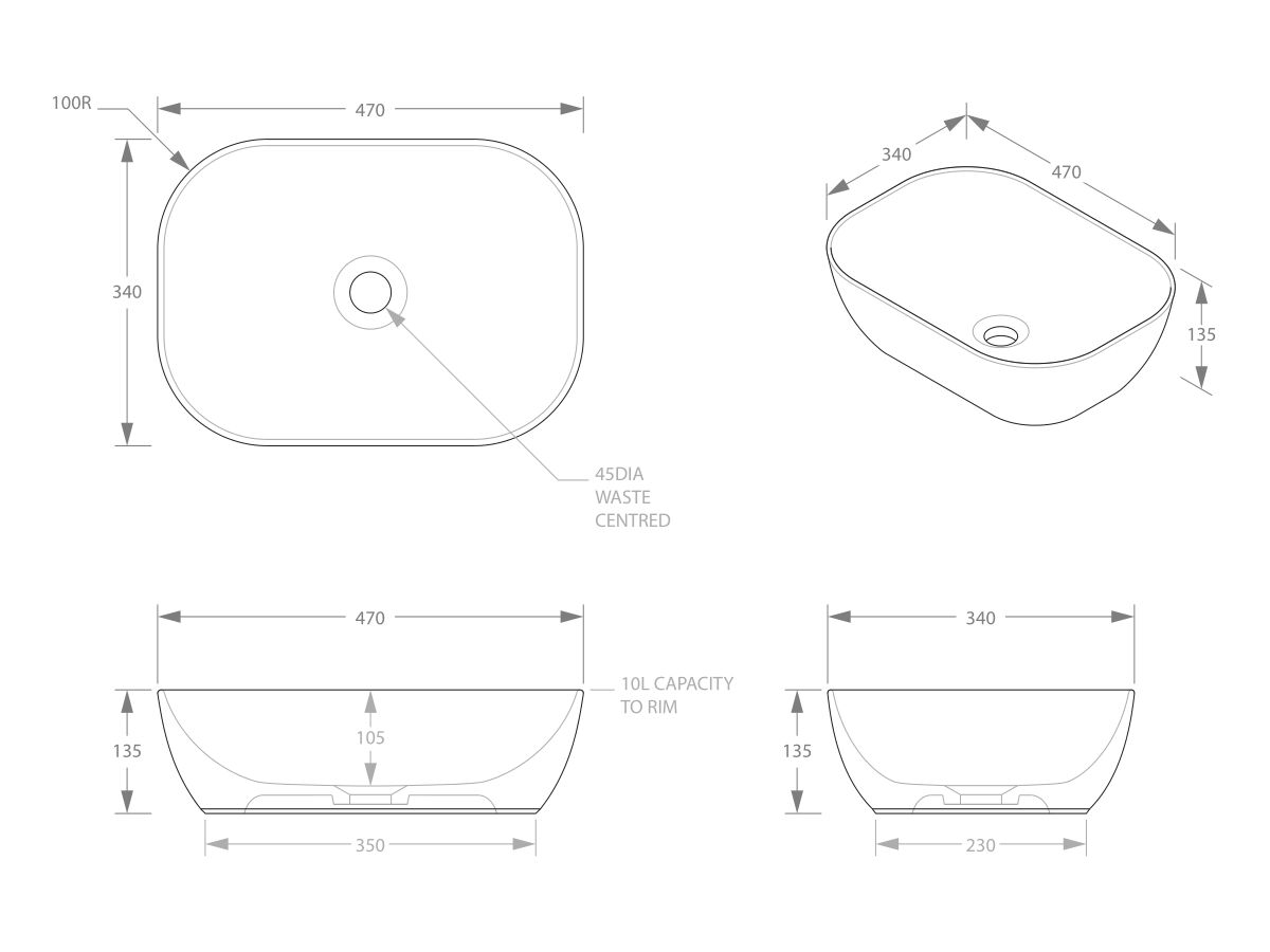 ADP Stadium Above Counter Basin 460 x 330 x 130mm Gloss White from Reece
