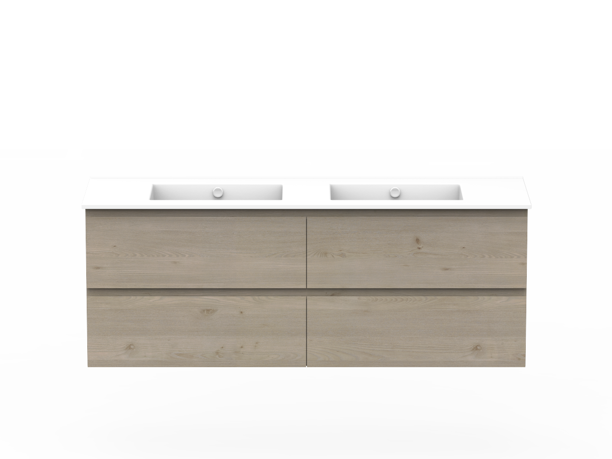 Posh Domaine 1500mm Wall Hung Twin Vanity Unit All-Drawer Double Bowl Ceramic Top