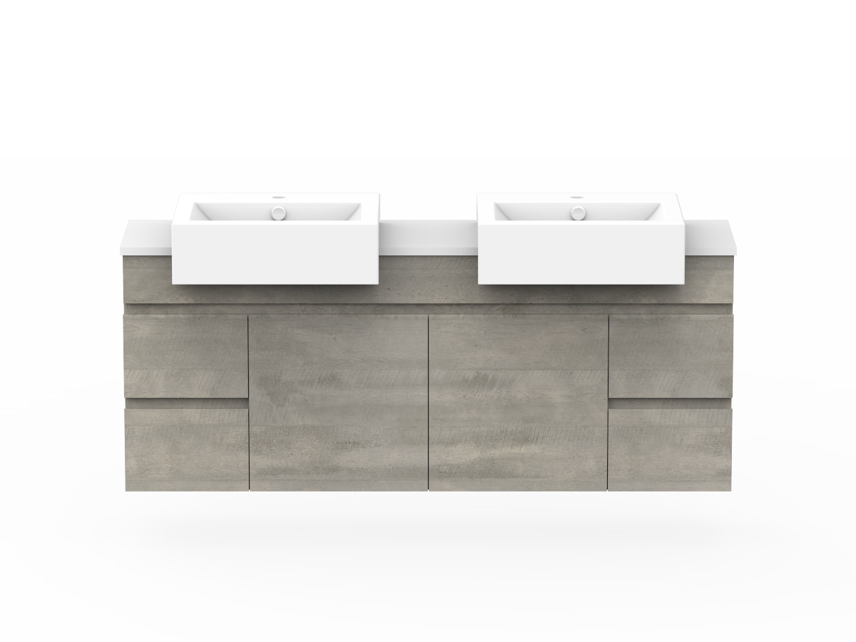 Posh Domaine 1500mm Wall Hung Vanity Unit Semi-Recessed Double Bowl 20mm Cherry Pie Top