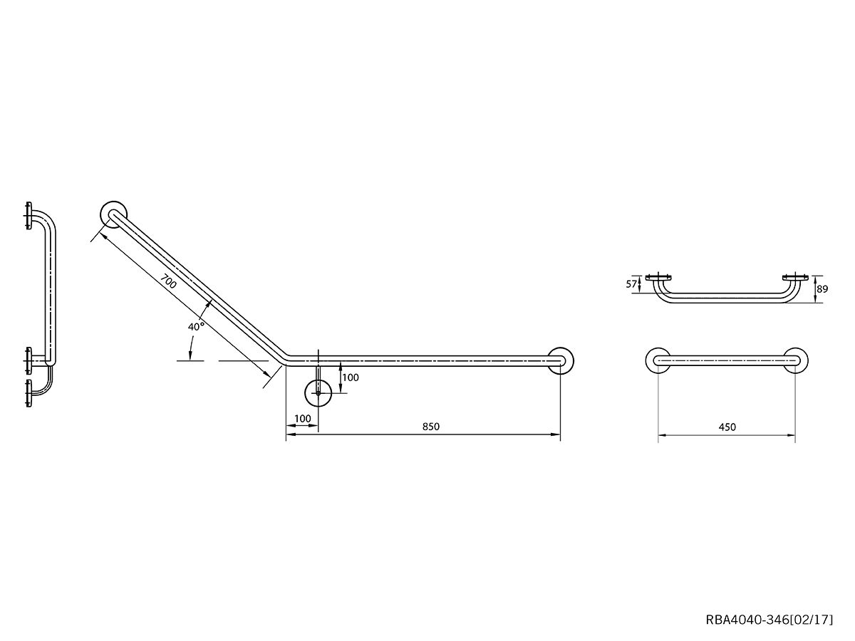 RBA Grab Rail Kit 40 Degree Right Hand 850 x 700 + 450mm Stainless ...