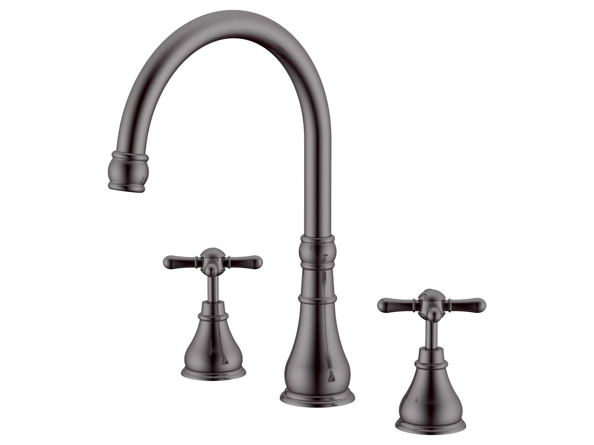 Milli Voir Hob Gooseneck Sink / Spa Set Cross Handles Brushed Gunmetal ...