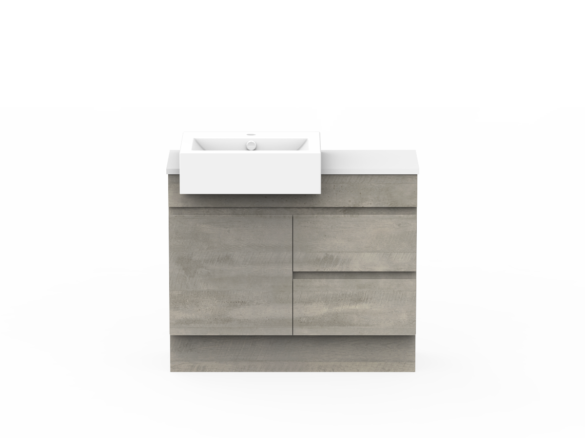 Posh Domaine Semi-Recessed 900mm Floor Mounted Vanity Left Hand Basin ...