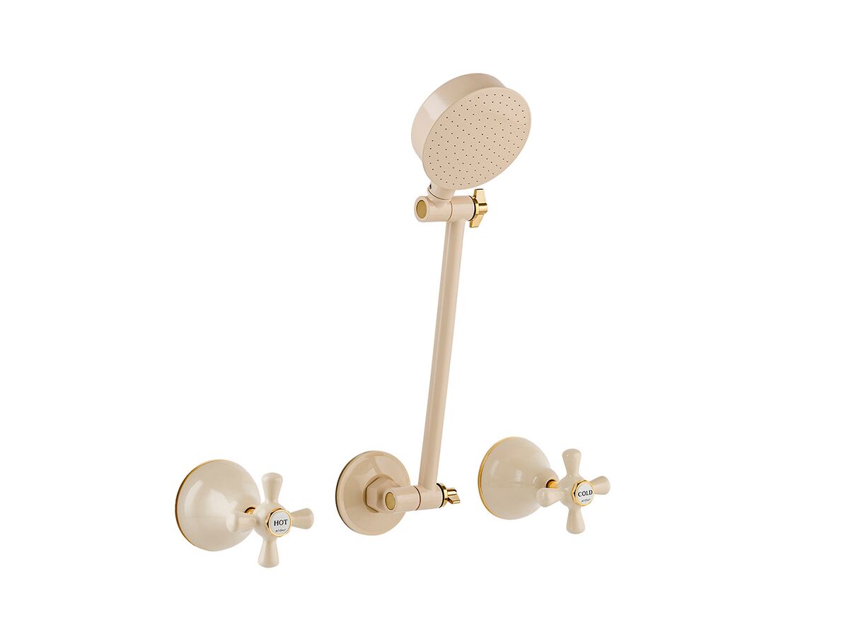 Verde Shower Set All Directional with Rings Almond Ivory/Gold (3 Star ...