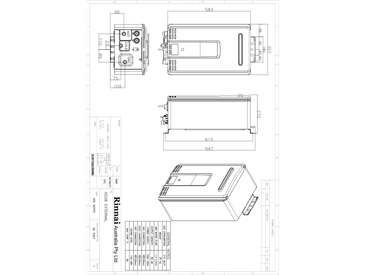 Rinnai Commercial Continuous Flow HD28 External 75degree Natural Gas ...