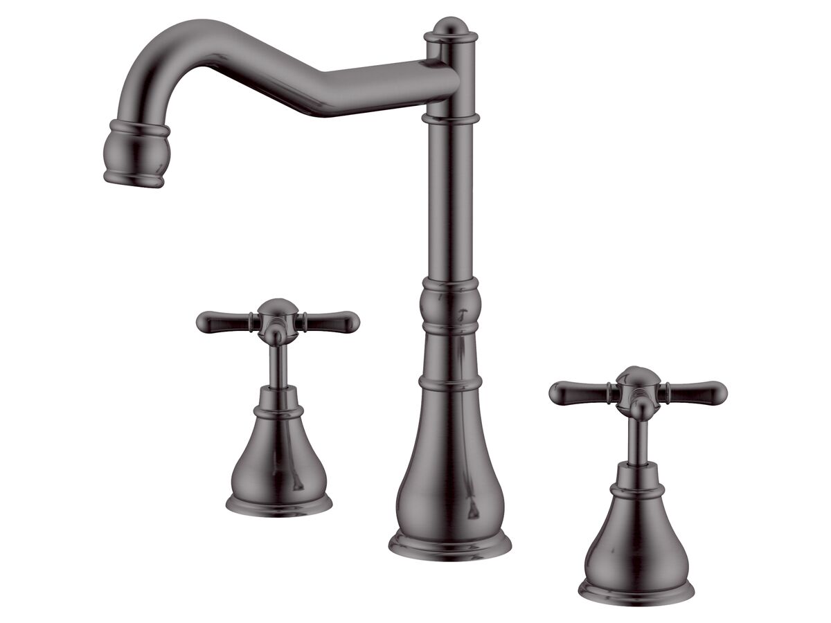 Milli Voir Hob English Sink / Spa Set Cross Handles Brushed Gunmetal (4 ...
