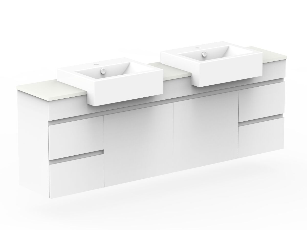 Posh Domaine Plus 1800mm Wall Hung Vanity Unit Semi-Recessed Double ...