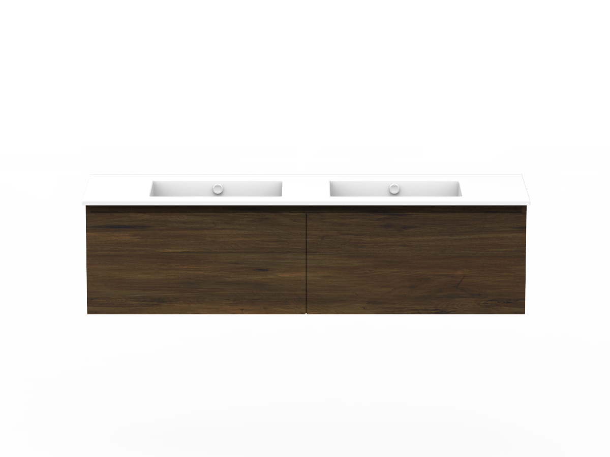 Posh Domaine 1500mm Wall Hung Vanity Unit All-Drawer Double Bowl Ceramic Top