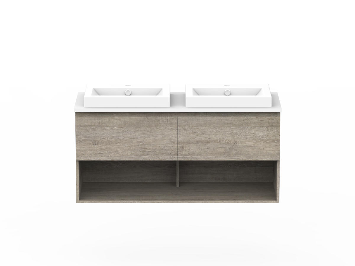 Posh Domaine All Drawer with Shelf 1200mm Wall Hung Vanity Double Basin ...
