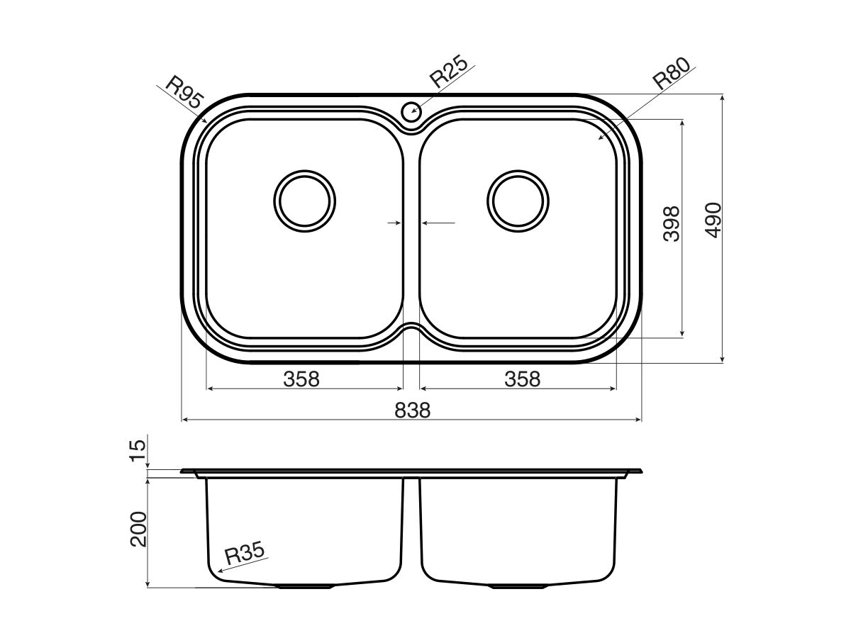 AFA Flow Double Bowl Undermount/ Inset Sink 1 Taphole 838 x 490mm ...