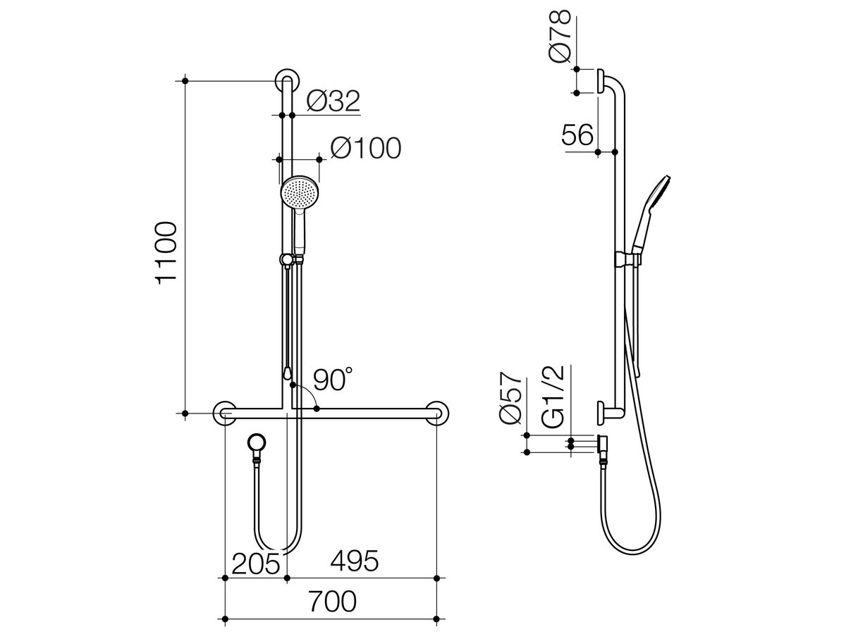 Caroma Care Support Accessible Left Handed Shower Set with Inverted ...