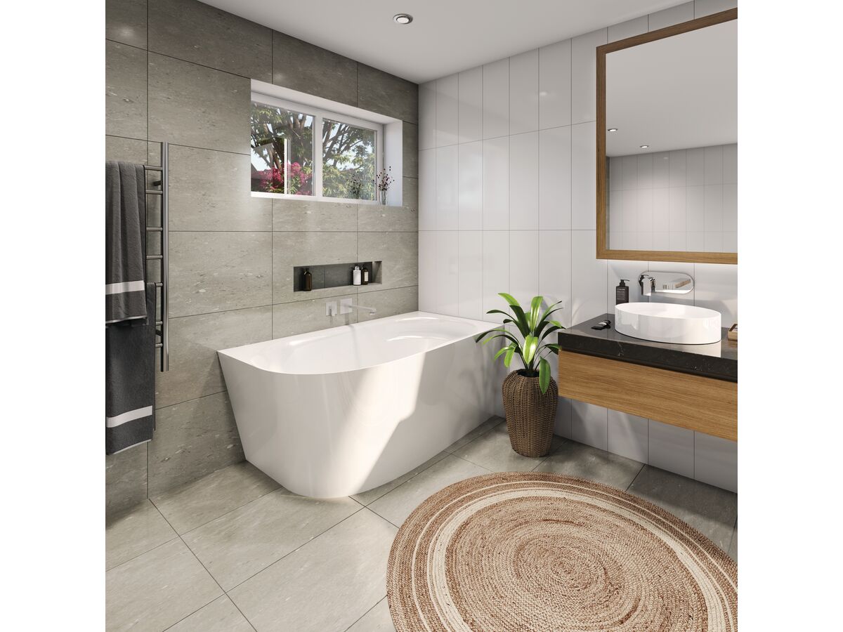 Natalia 1500 Right Back To Corner Freestanding Bath White from Reece