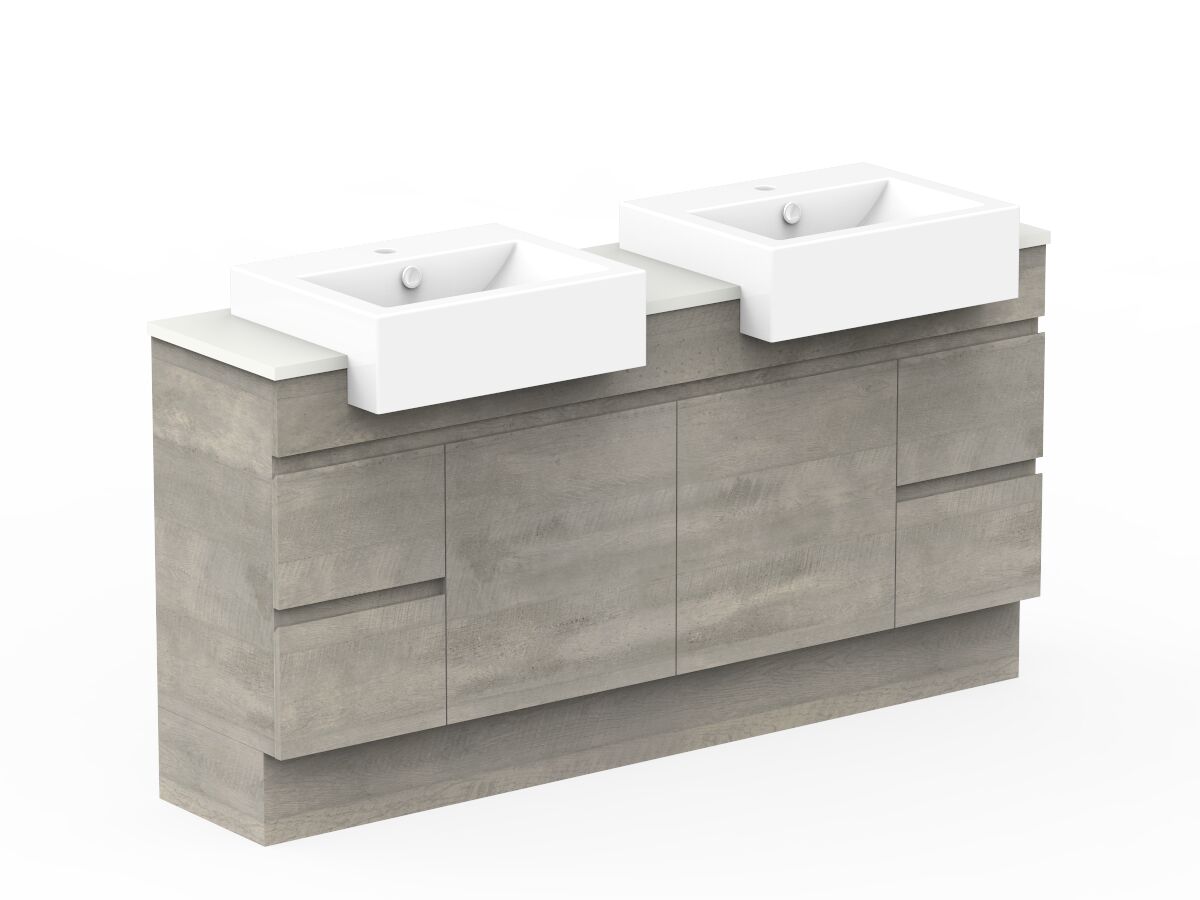 Posh Domaine 1500mm Floor Mount Vanity Unit Semi-Recessed Double Bowl ...