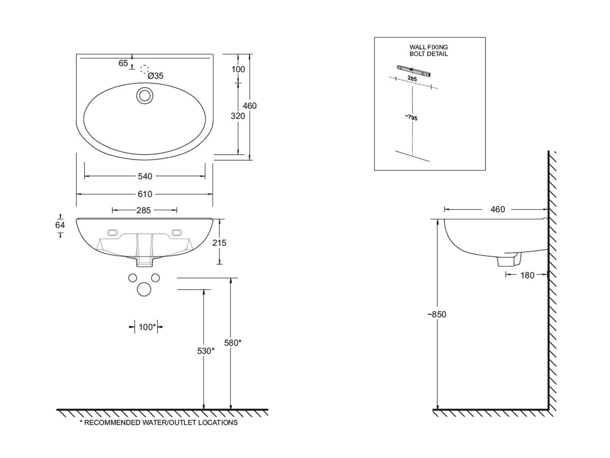 Johnson Suisse Type B Medium Clinical Staff Hand Basin 600 with Zero ...