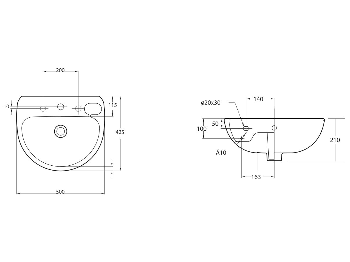 American Standard Studio Wall Basin with Fixing Kit 1 Taphole 500mm ...