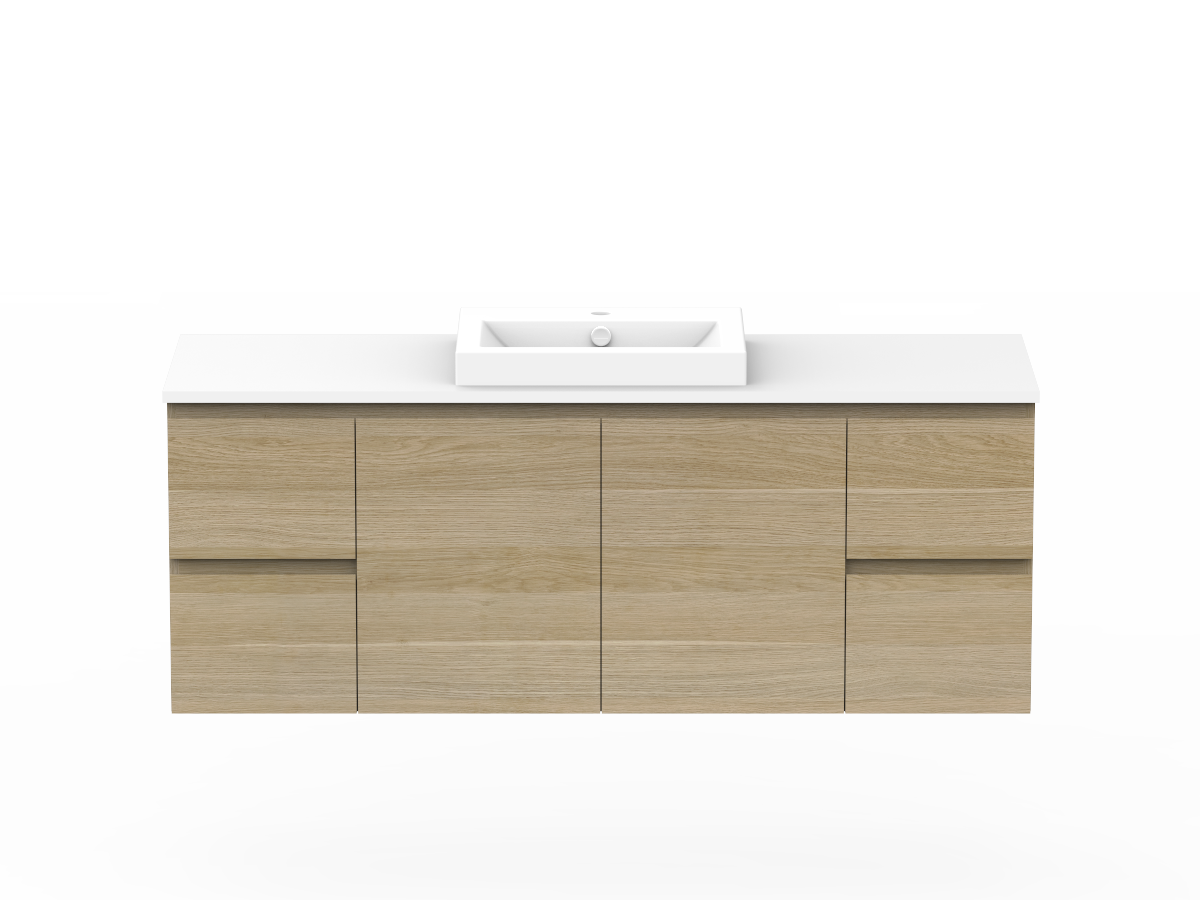 Posh Domaine Plus 1500mm Wall Hung Vanity Unit Conventional Single Bowl 20mm Cherry Pie Top