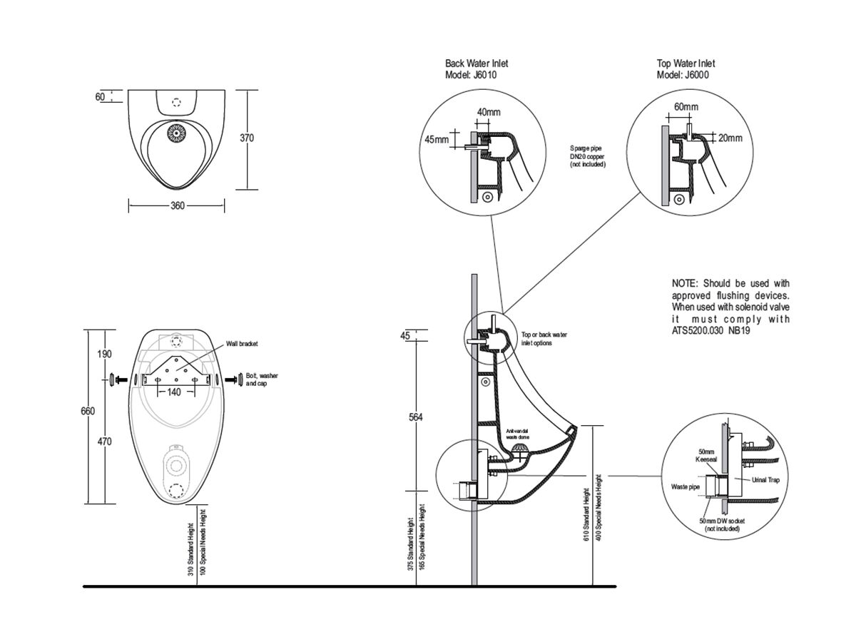 Johnson Suisse Life Urinal Top Entry White (4 Star) from Reece